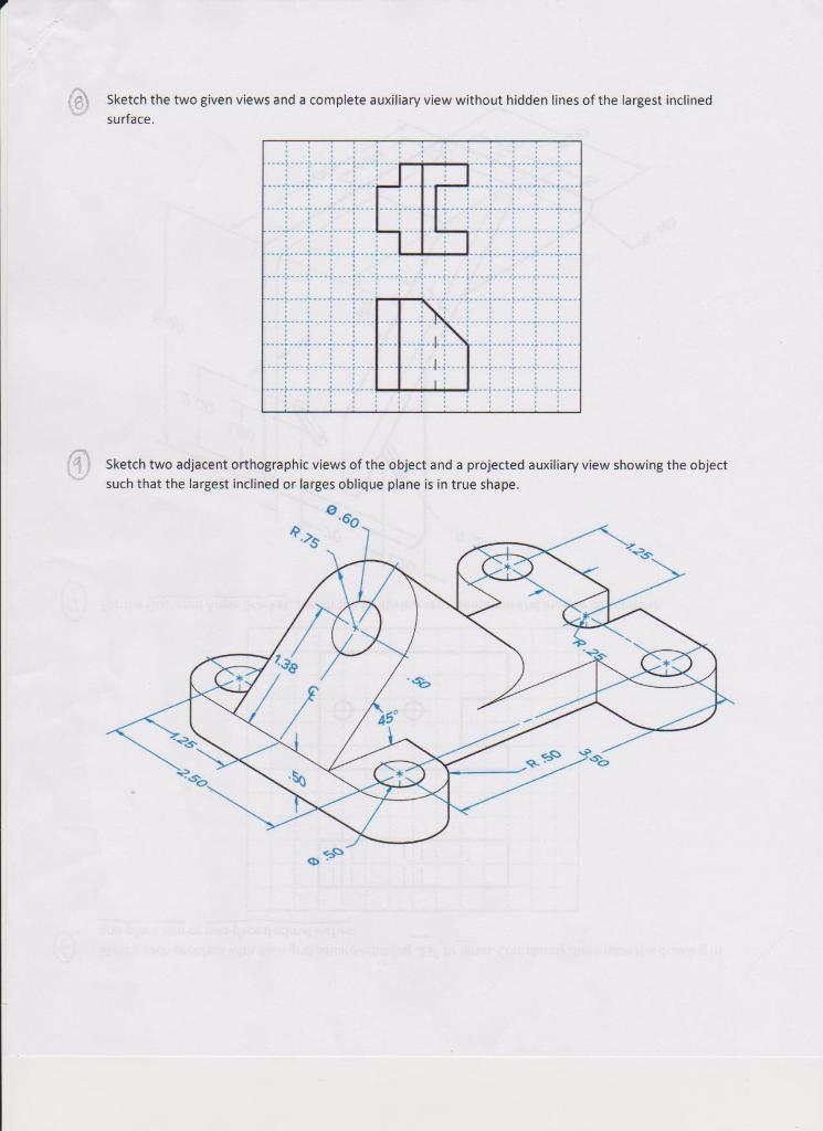 Solved (8) Sketch the two given views and a complete | Chegg.com