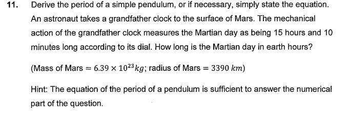 Solved 11. Derive the period of a simple pendulum, or if | Chegg.com