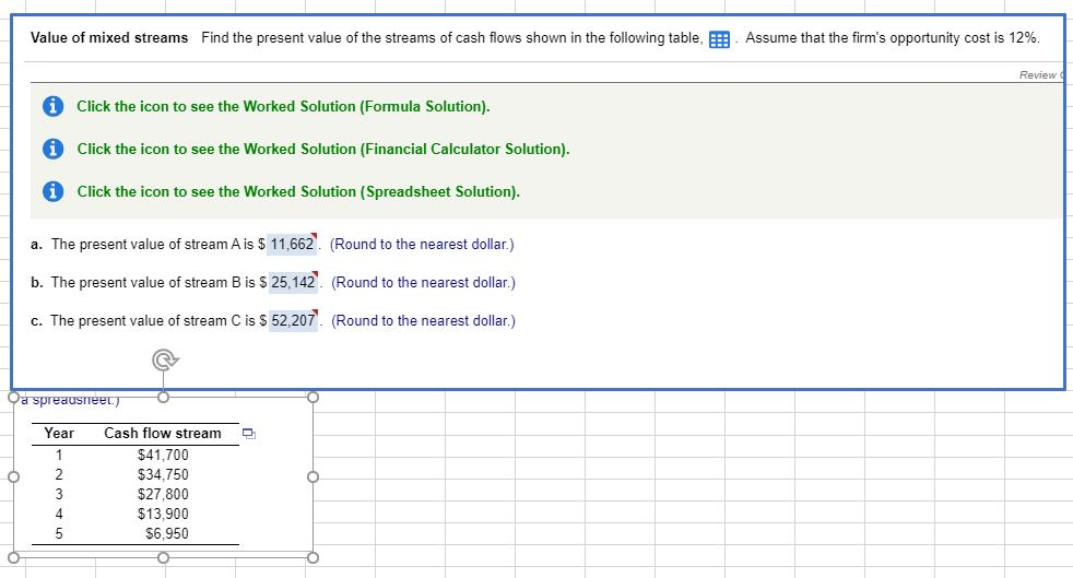 Solved Value of mixed streams Find the present value of the | Chegg.com