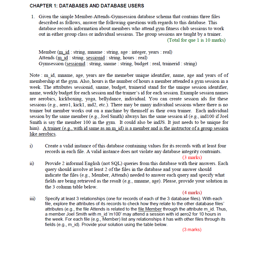 Solved CHAPTER 1: DATABASES AND DATABASE USERS 1. Given the | Chegg.com