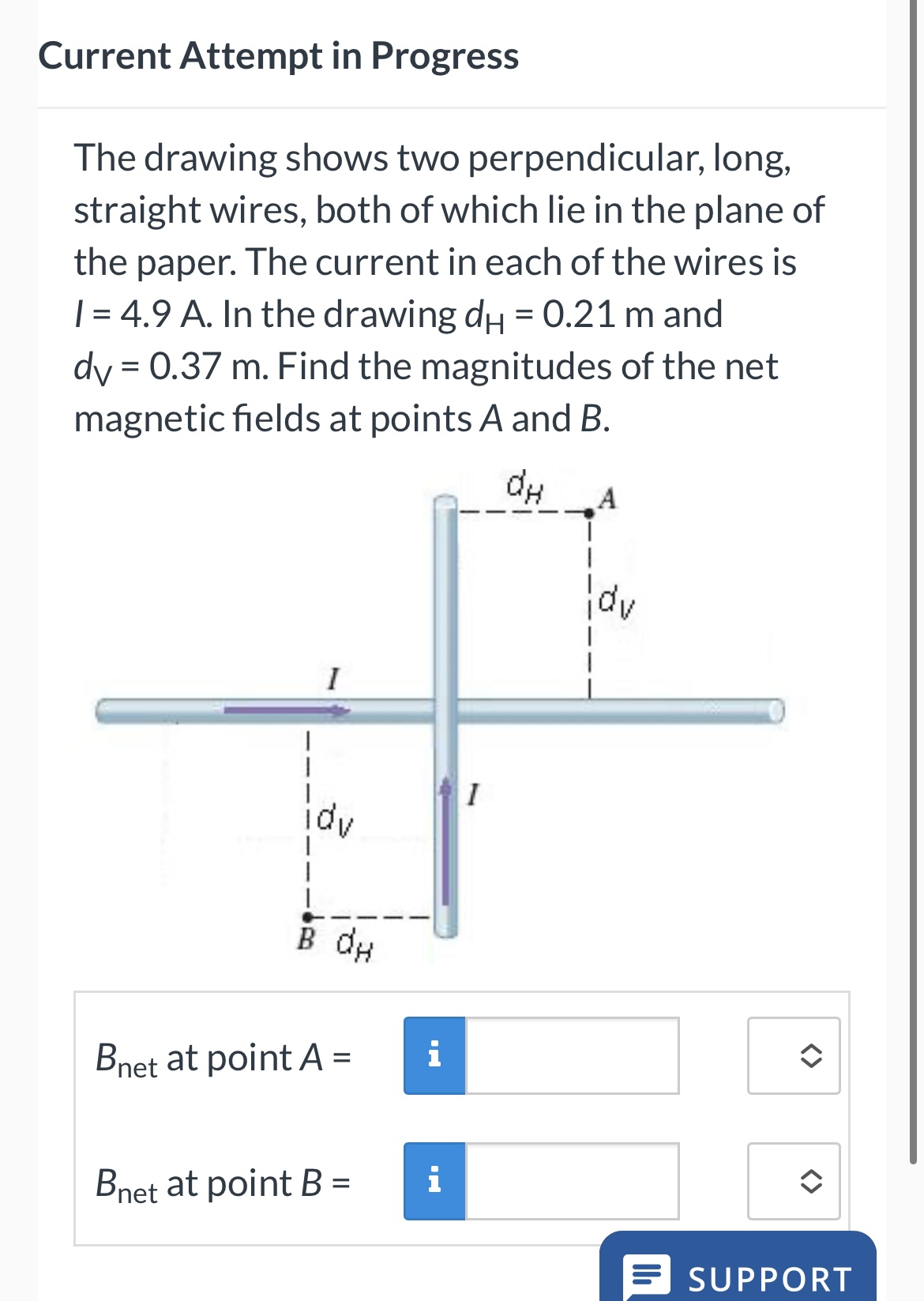 Solved The drawing shows two perpendicular, long,straight | Chegg.com