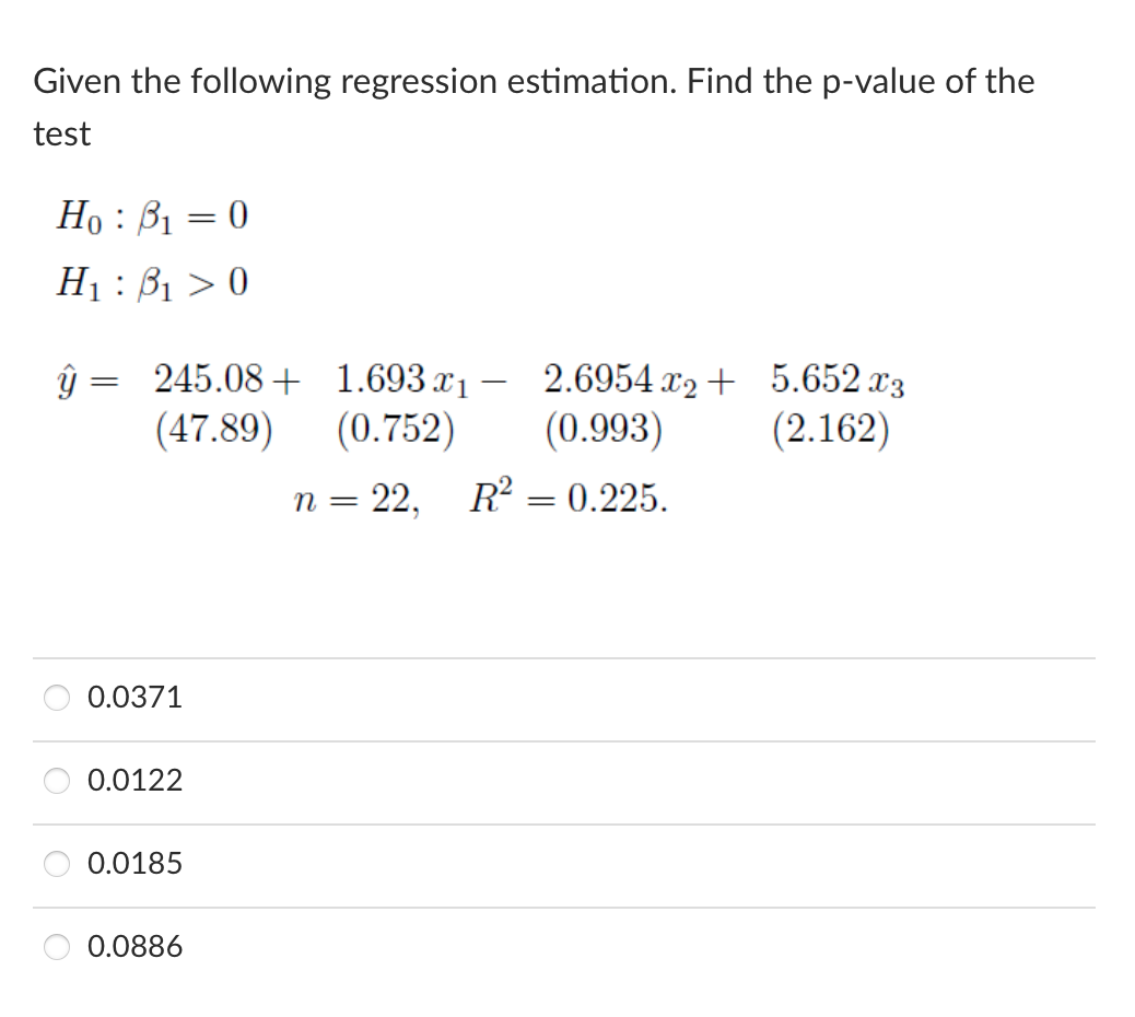 Solved Given the following regression estimation. Find the | Chegg.com
