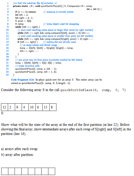Solved Code Fragment 12.6: In-place quick-sort for an array | Chegg.com