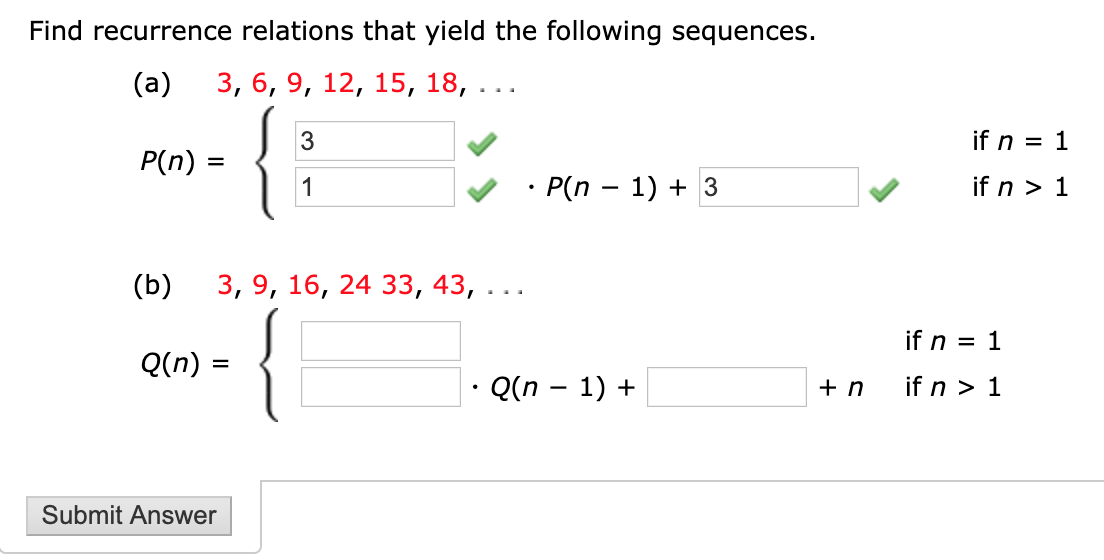 Solved Find recurrence relations that yield the following | Chegg.com