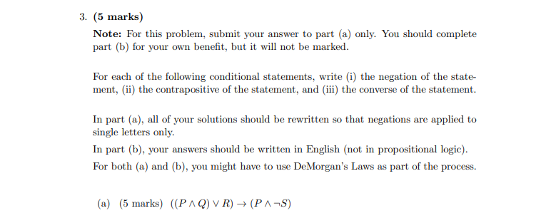 Solved (5 marks) Note: For this problem, submit your answer | Chegg.com
