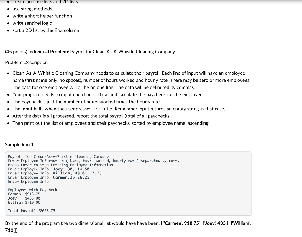 Solved Create And Use Lists And 2d Lists Use String 8966