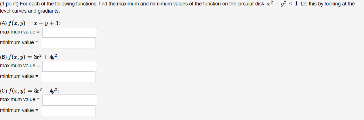 Solved (1 point) For each of the following functions, find | Chegg.com