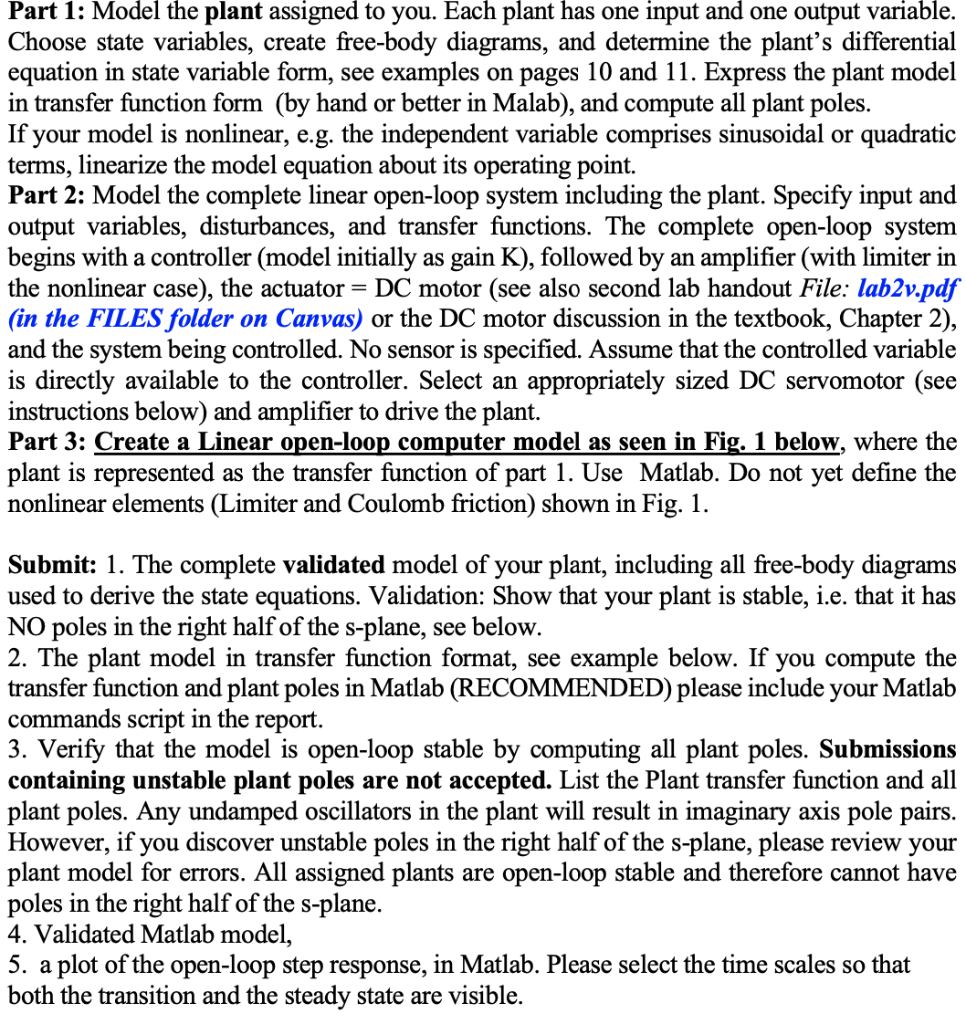 Part 1: Model the plant assigned to you. Each plant | Chegg.com