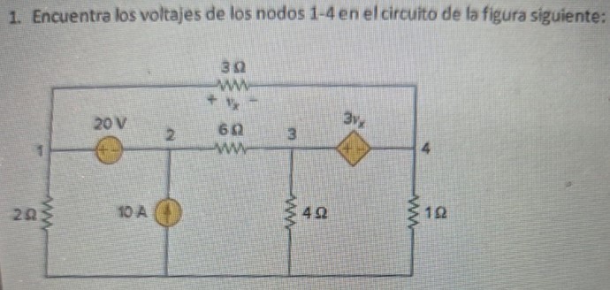 Solved 1. ﻿Encuentra los voltajes de los nodos 1-4 ﻿en el | Chegg.com