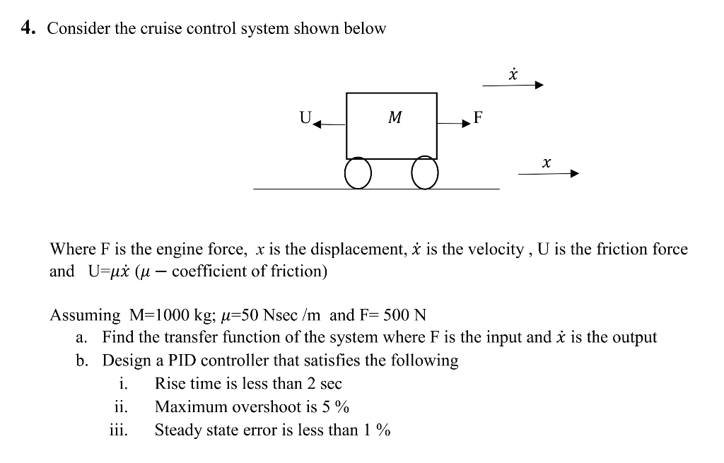 Solved 4. Consider the cruise control system shown below i U | Chegg.com