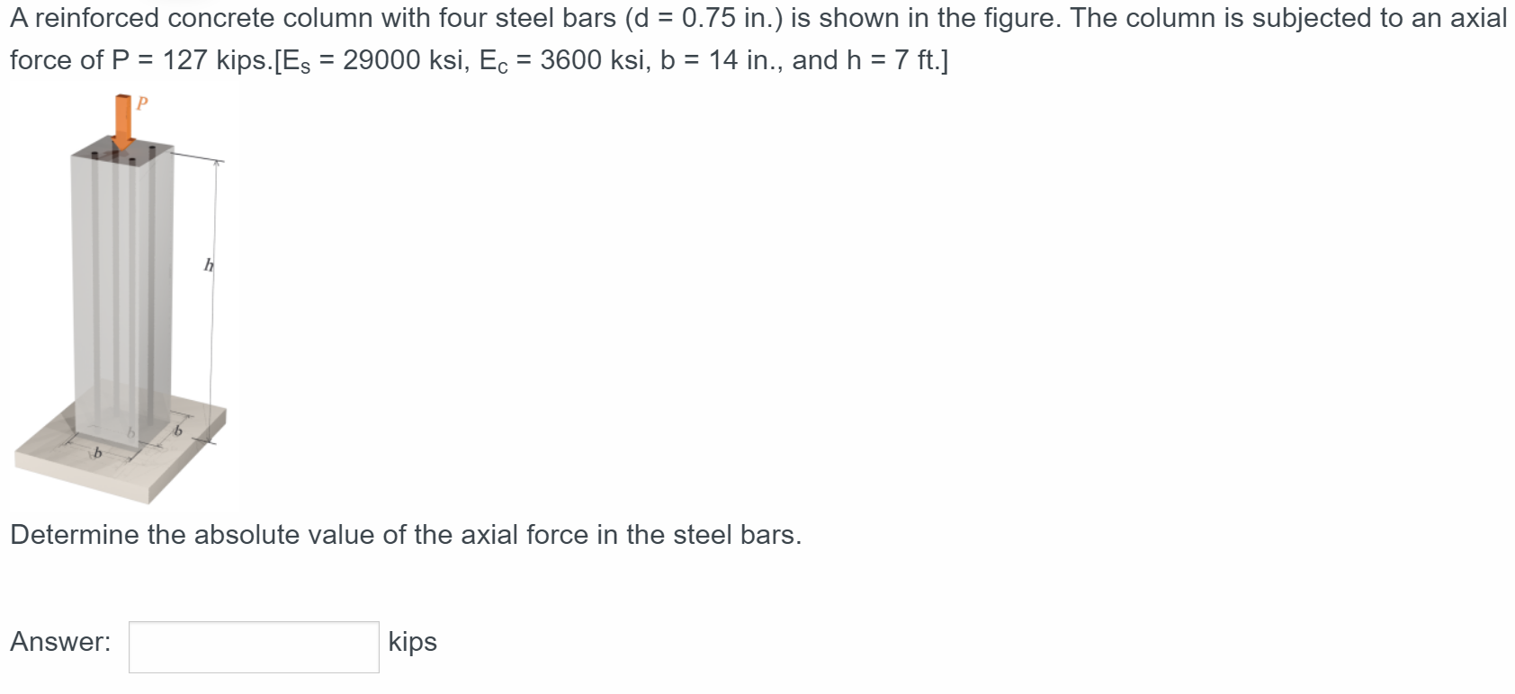 Solved A reinforced concrete column with four steel bars | Chegg.com