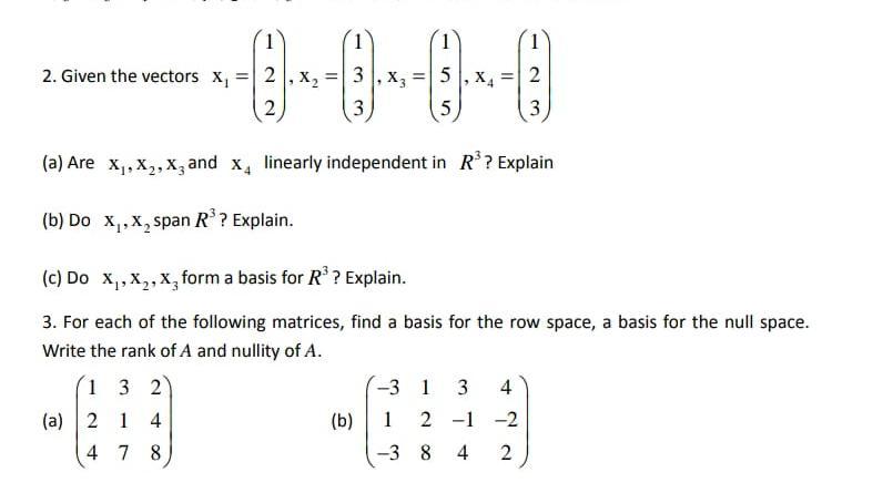 Solved 2. Given the vectors | Chegg.com