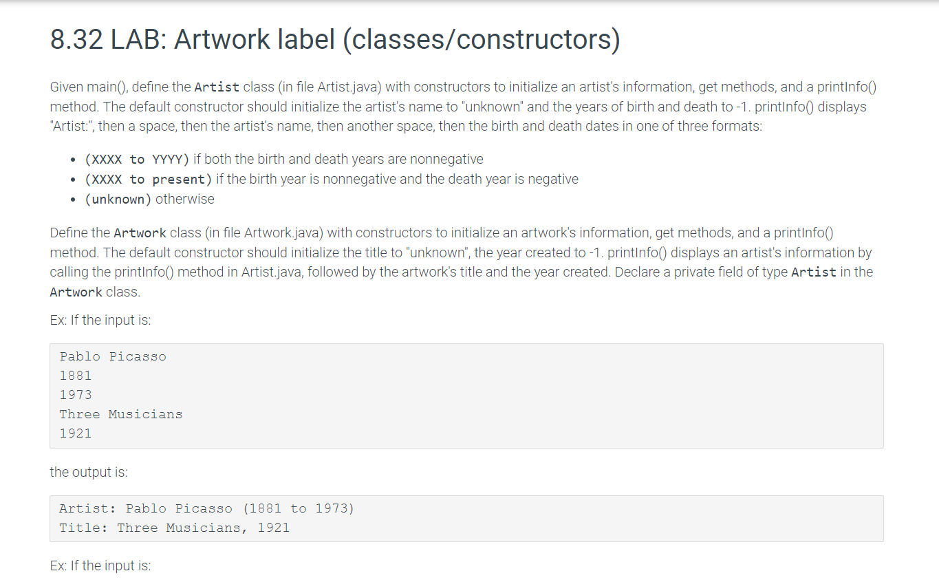 Solved Given main(), define the Artist class (in file | Chegg.com