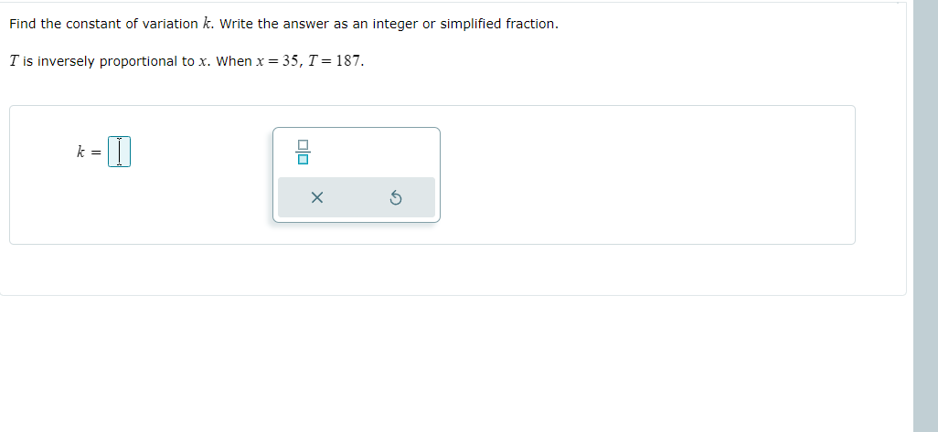 Solved Find the constant of variation k. Write the answer as | Chegg.com