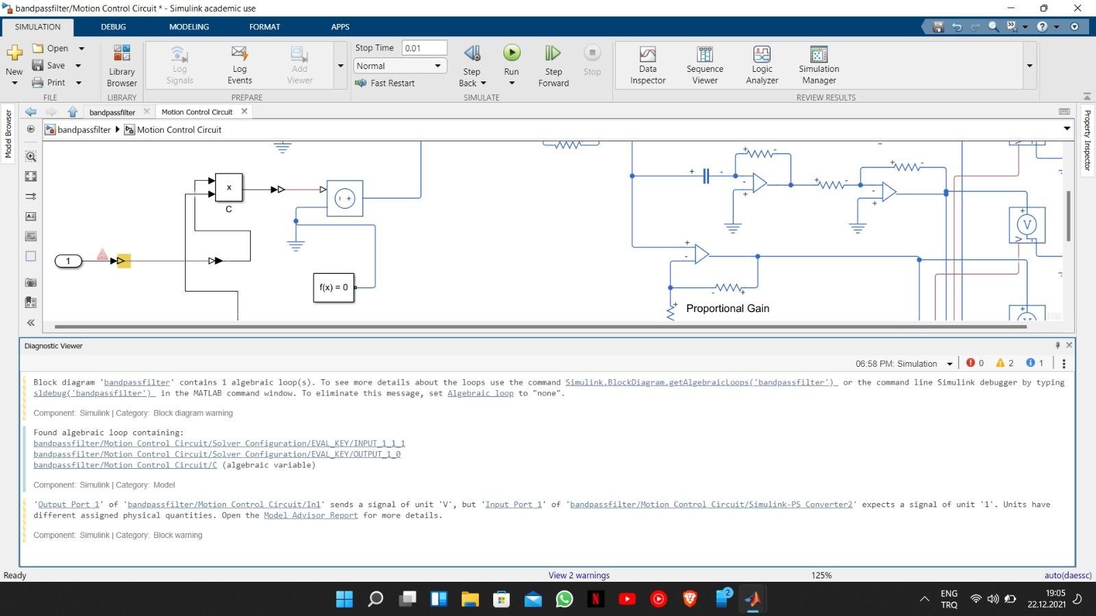 Solved bandpassfilter/Motion Control Circuit*. Simulink | Chegg.com