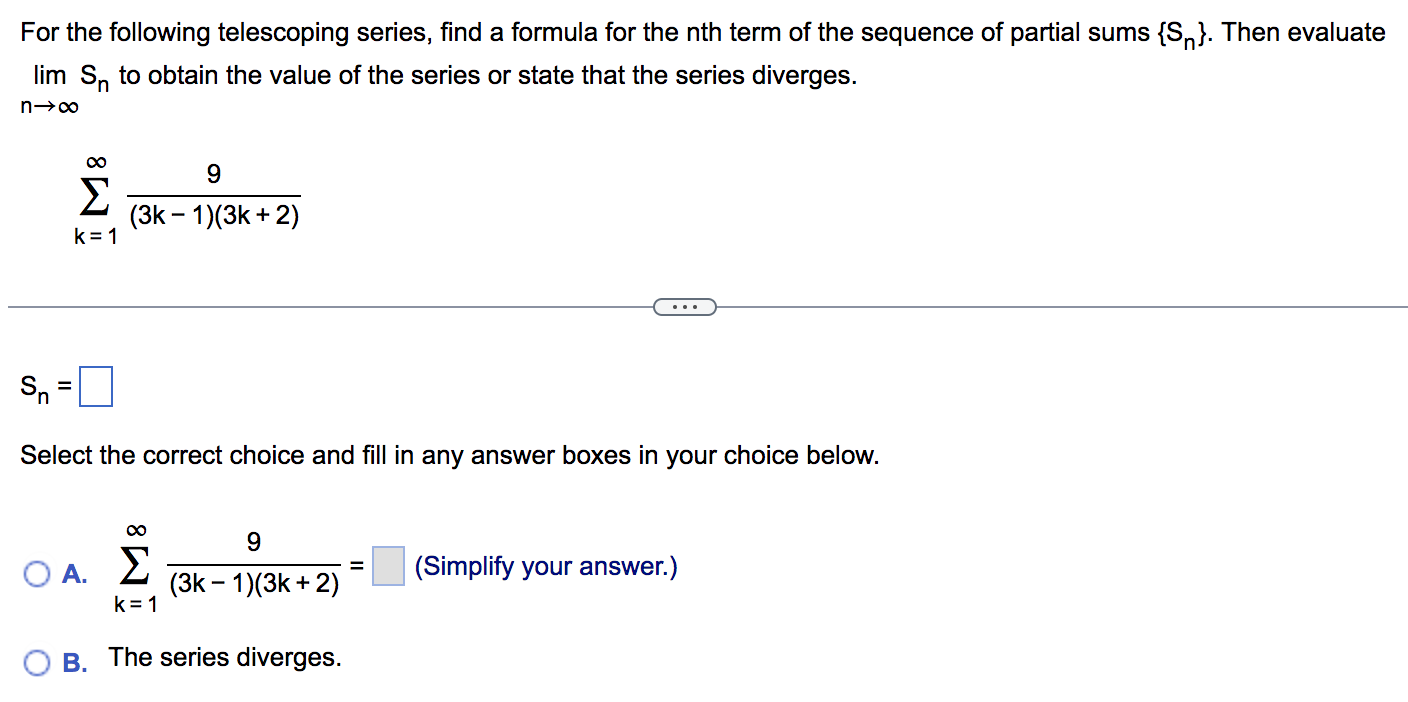 Solved For the following telescoping series, find a formula | Chegg.com