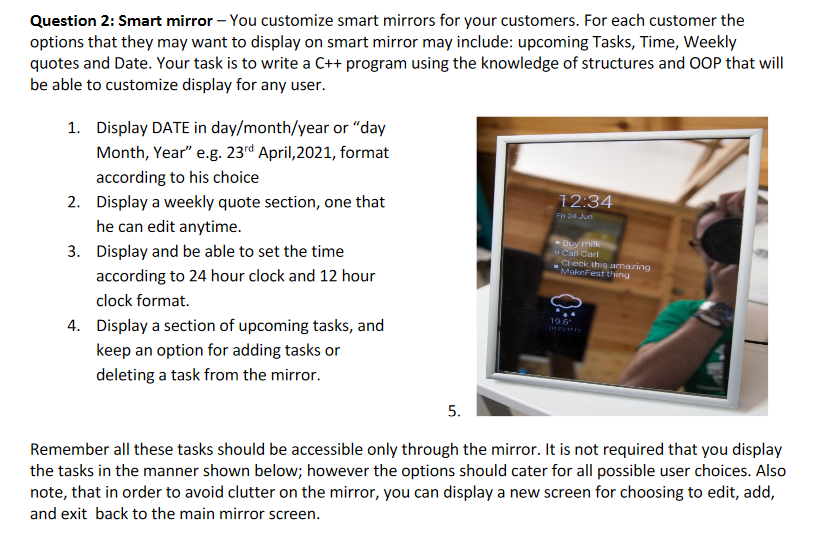 Question 2: Smart mirror - You customize smart | Chegg.com