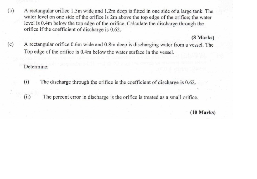 Solved A rectangular orifice 1.5m wide and 1.2m deep is | Chegg.com