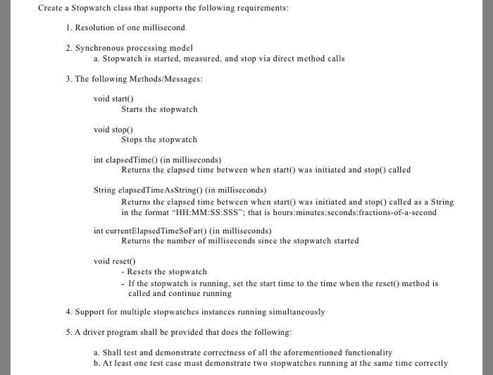 Create a Stopwatch class that supports the following | Chegg.com