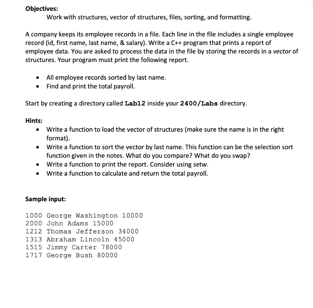 Solved Work With Structures Vector Of Structures Files 