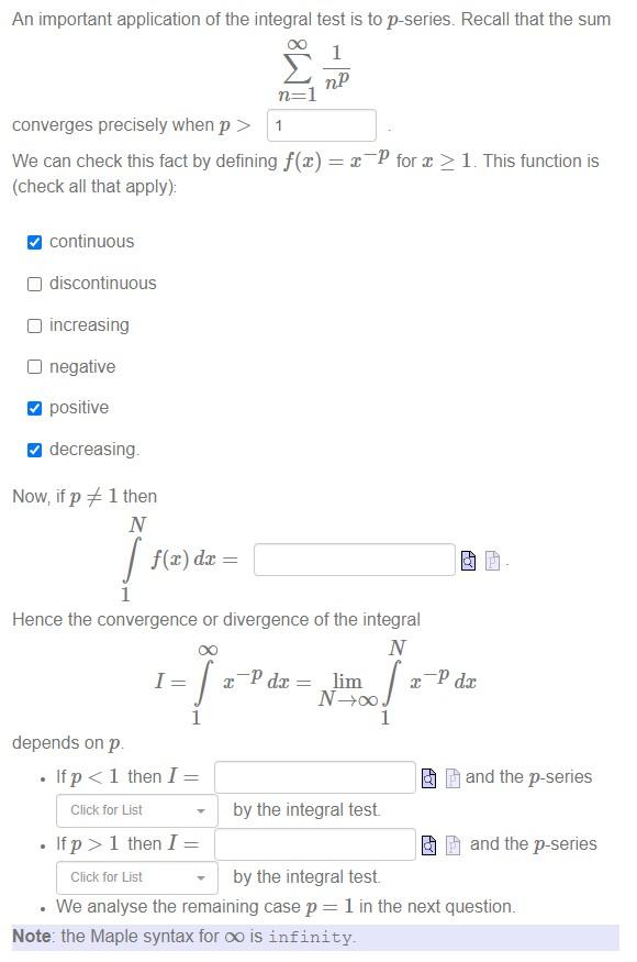 Solved An important application of the integral test is to | Chegg.com