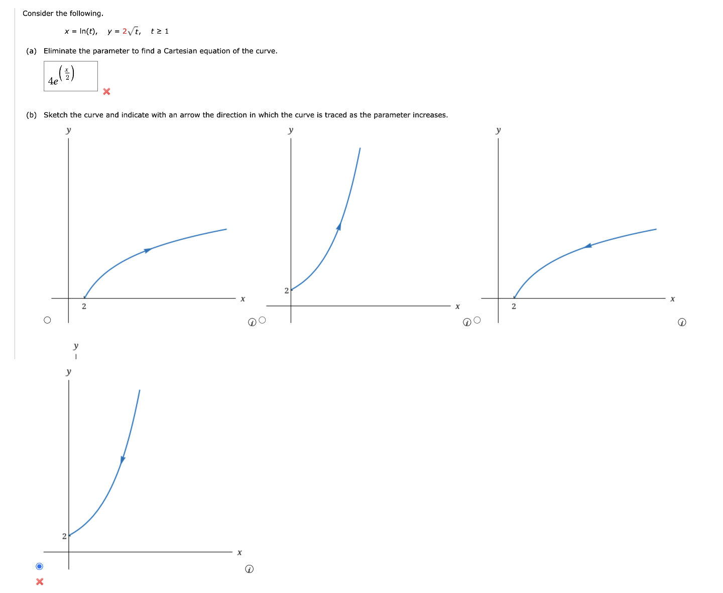 Solved Consider the following. x=ln(t),y=2t,t≥1 (a) | Chegg.com