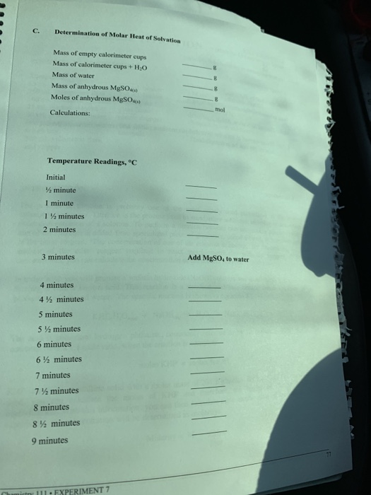 THERMOCHEMISTRY EXPERIMENT REPORT SHEET Name Drawer | Chegg.com