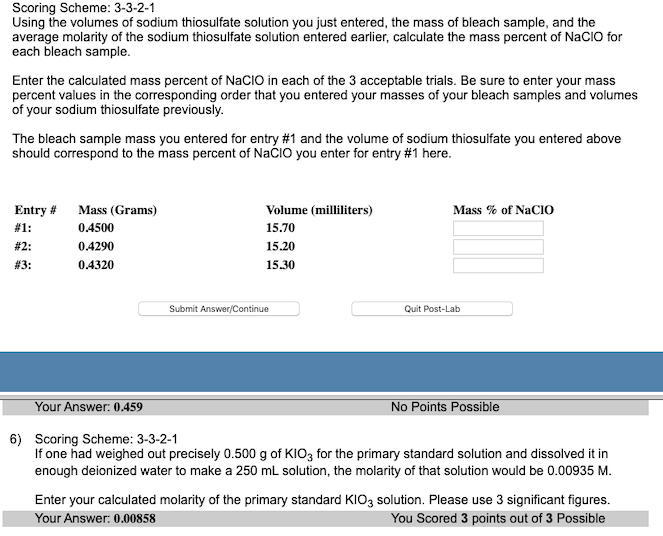 Scoring Scheme: 3-3-2-1 Using the volumes of sodium | Chegg.com