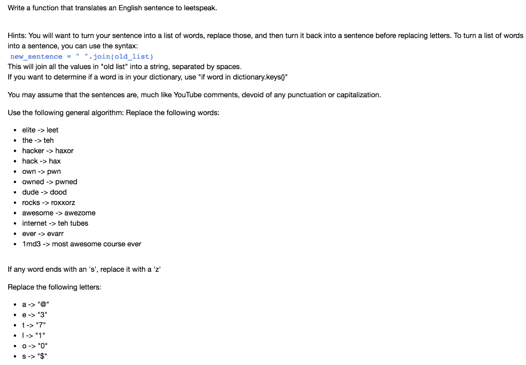 Solved Write a function that translates an English sentence | Chegg.com