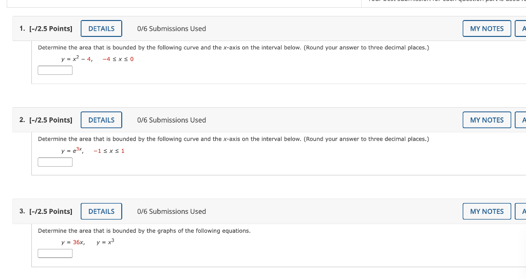 Solved 1. (-/2.5 Points) DETAILS 0/6 Submissions Used MY | Chegg.com