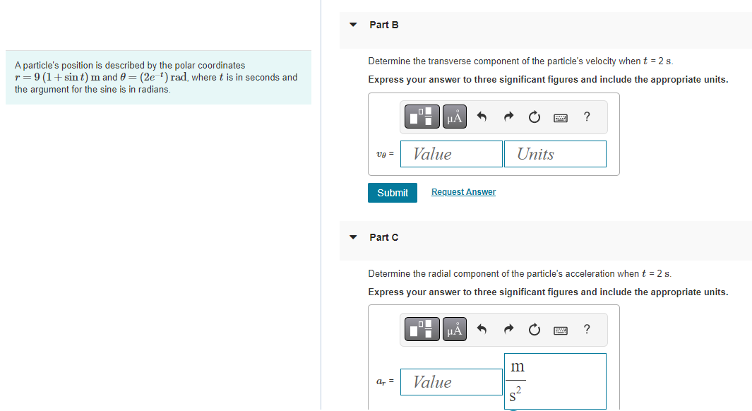 Solved A particle's position is described by the polar | Chegg.com