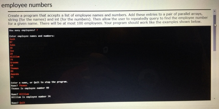 Solved employee numbers Create a program that accepts a list | Chegg.com
