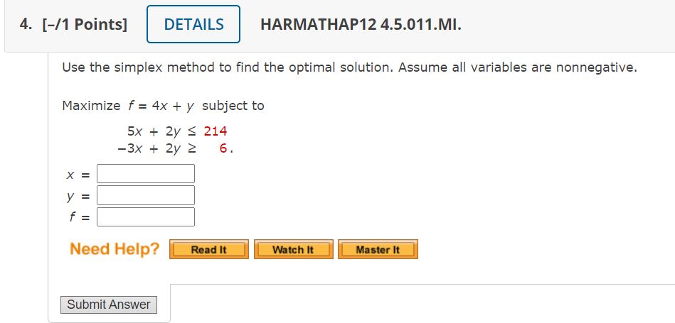 Solved Use The Simplex Method To Find The Optimal Solution 3551
