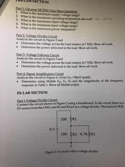 Solved FRE-LAB SECTION Part 1: Op-amp MCP601 Data Sheet | Chegg.com