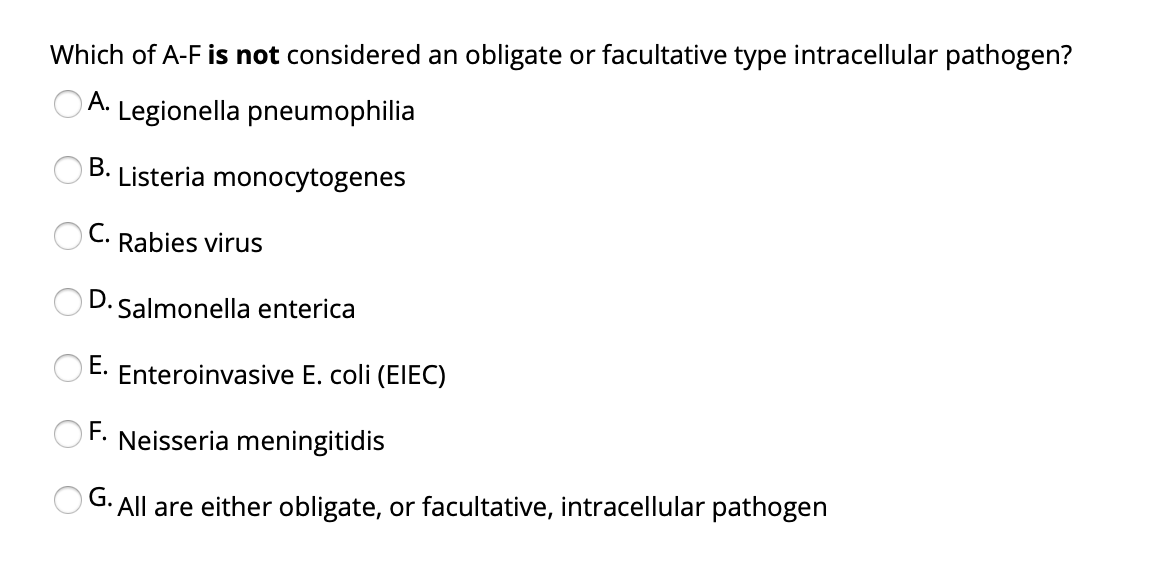 Solved Which of A-F is not considered an obligate or | Chegg.com