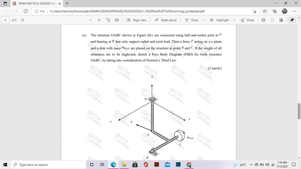 Solved The structure OABC shown in Figure Q1c are connected | Chegg.com