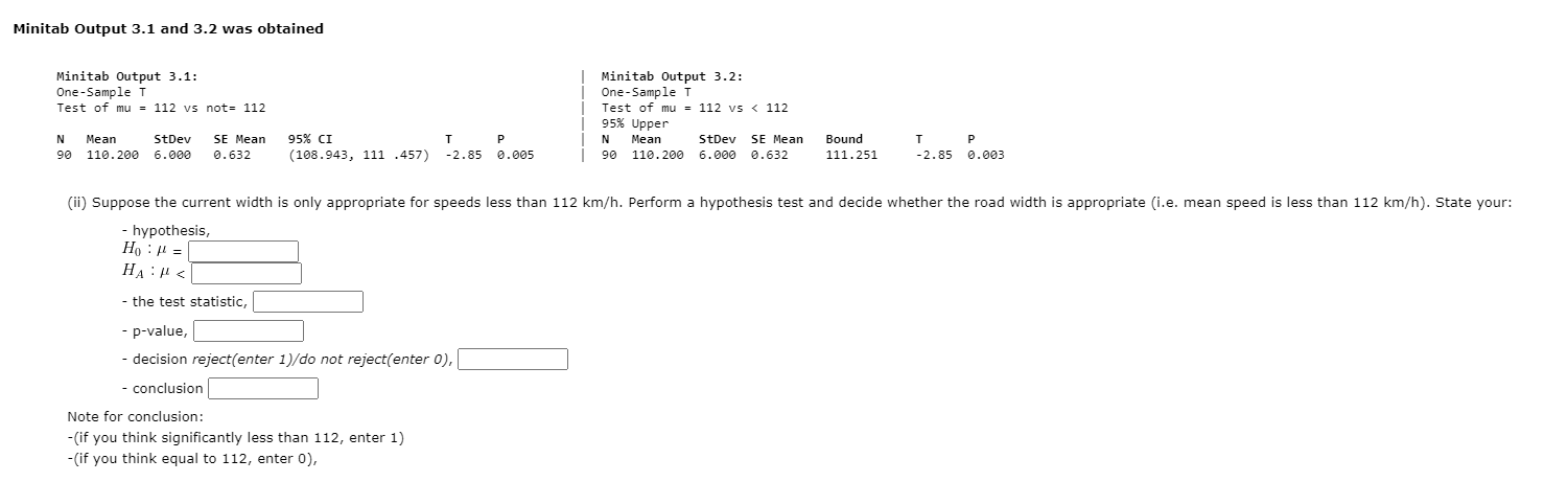 Solved Minitab Output 3.1 and 3.2 was obtained Minitab | Chegg.com