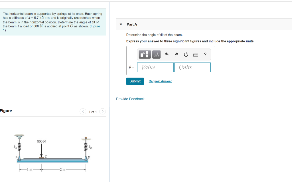 Solved The horizontal beam is supported by springs at its | Chegg.com