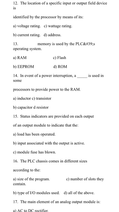 Solved The location of a specific input or output field | Chegg.com