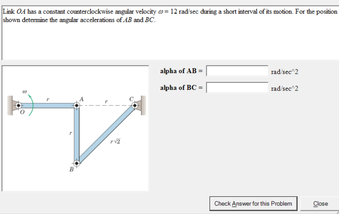 Solved Link OA has a constant counterclockwise angular | Chegg.com