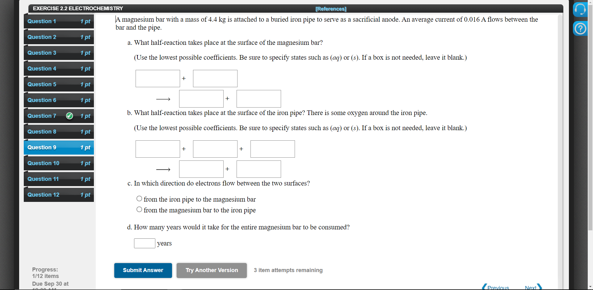 Solved ? EXERCISE 2.2 ELECTROCHEMISTRY [References) Question | Chegg.com Solved ? EXERCISE 2.2 ELECTROCHEMISTRY [References) Question | Chegg.com