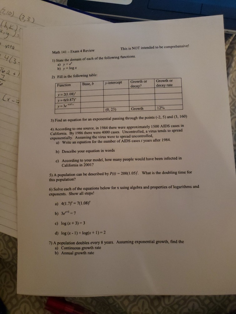 1o) nto Math 141 -Exam 4 Review This is NOT intended | Chegg.com