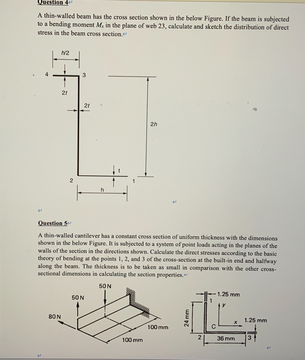 Solved Question 4A thin-walled beam has the cross section | Chegg.com