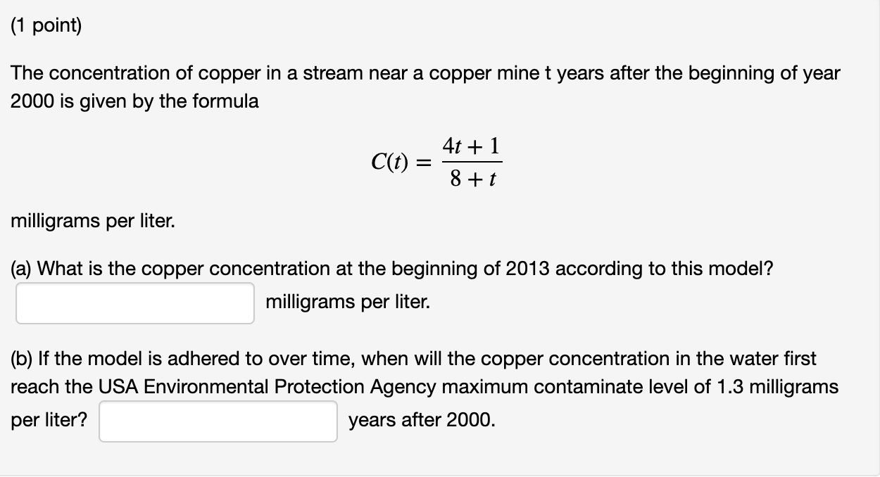 Solved (1 point) The concentration of copper in a stream | Chegg.com
