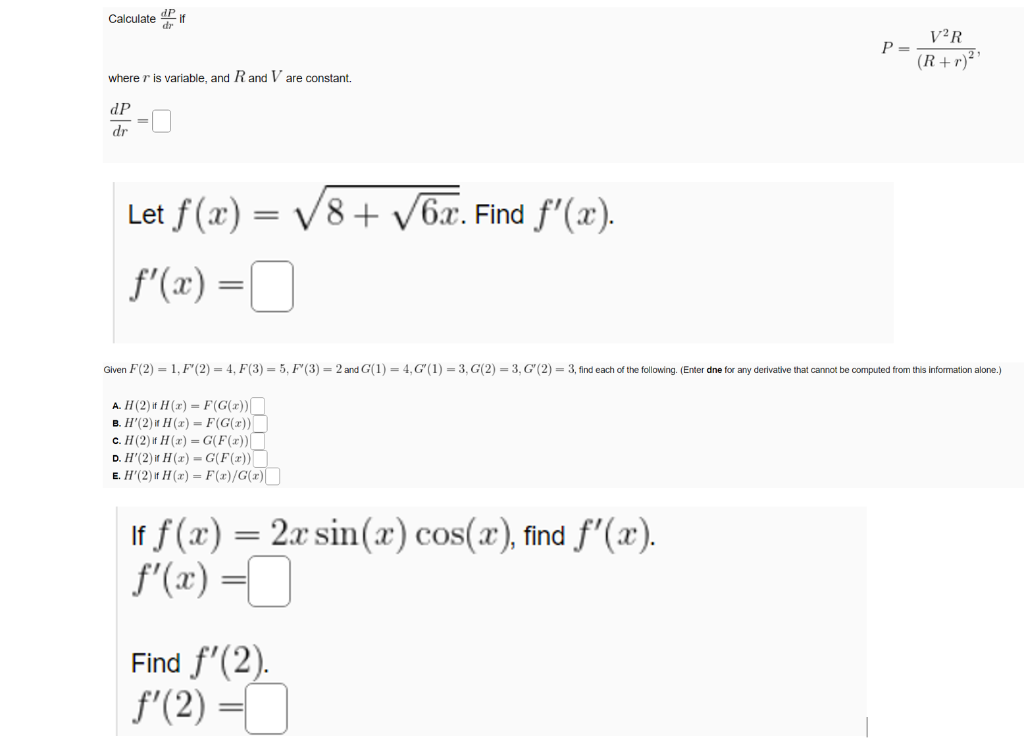 Solved Calculate dr dP if V2R P= (R+r)? where r is variable, | Chegg.com