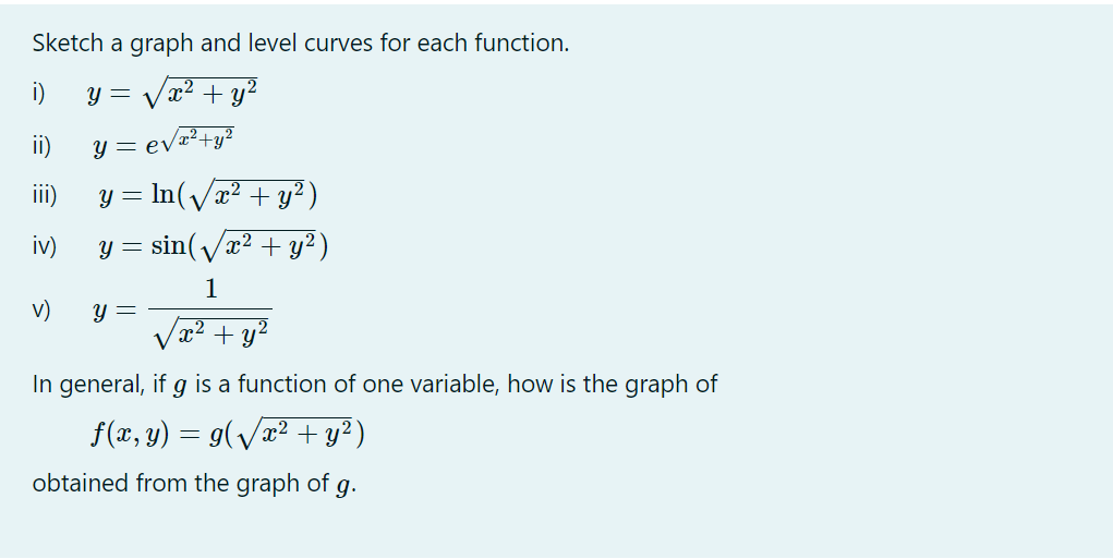 Solved Sketch a graph and level curves for each function. y | Chegg.com