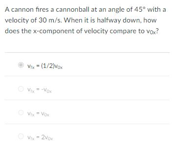 Solved A cannon fires a cannonball at an angle of 45\deg | Chegg.com