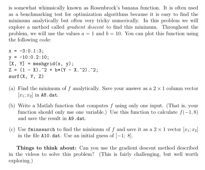 Problem 2: Rosenbrock's Banana The function | Chegg.com