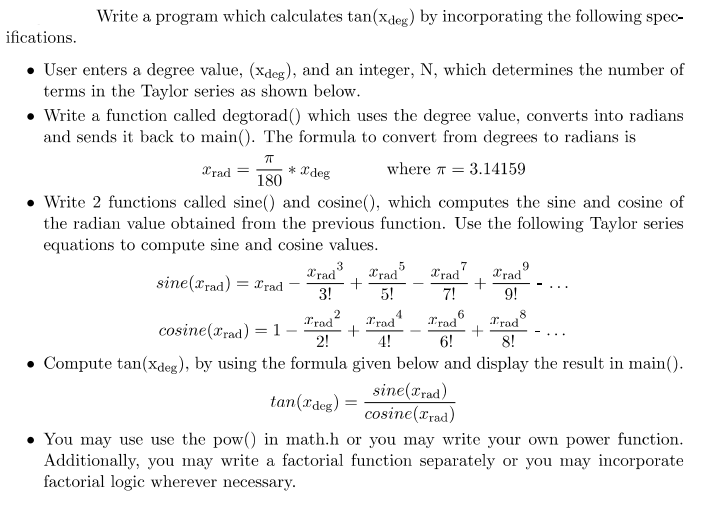 7T * Ideg Write a program which calculates tan(xdeg) | Chegg.com