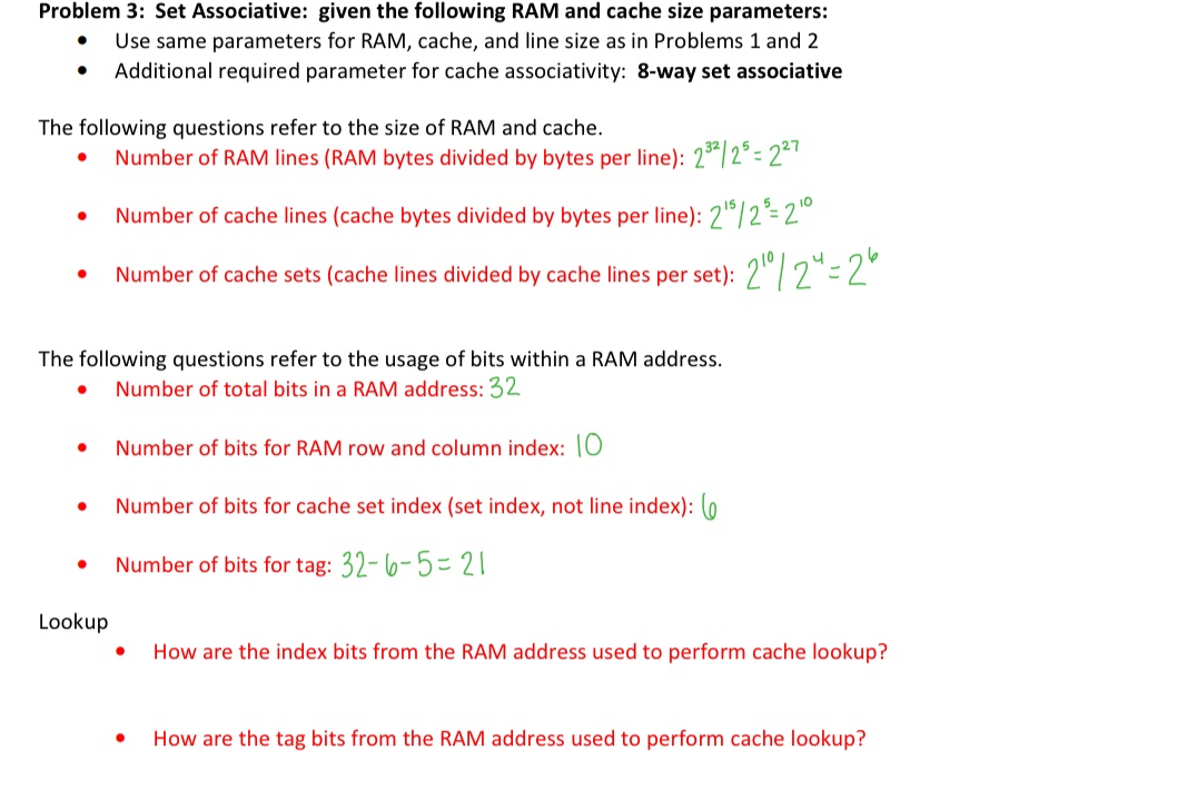 Solved Problem 3: Set Associative: given the following RAM | Chegg.com